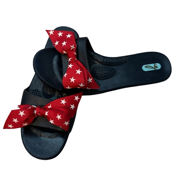 OKA b. | Shoes | Oka B Slides In Blue And Red Ribbon Ml Euc | Poshmark